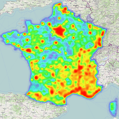 Carte de chaleur des photos aériennes IGN entre 1919 et 2010 - data.gouv.fr